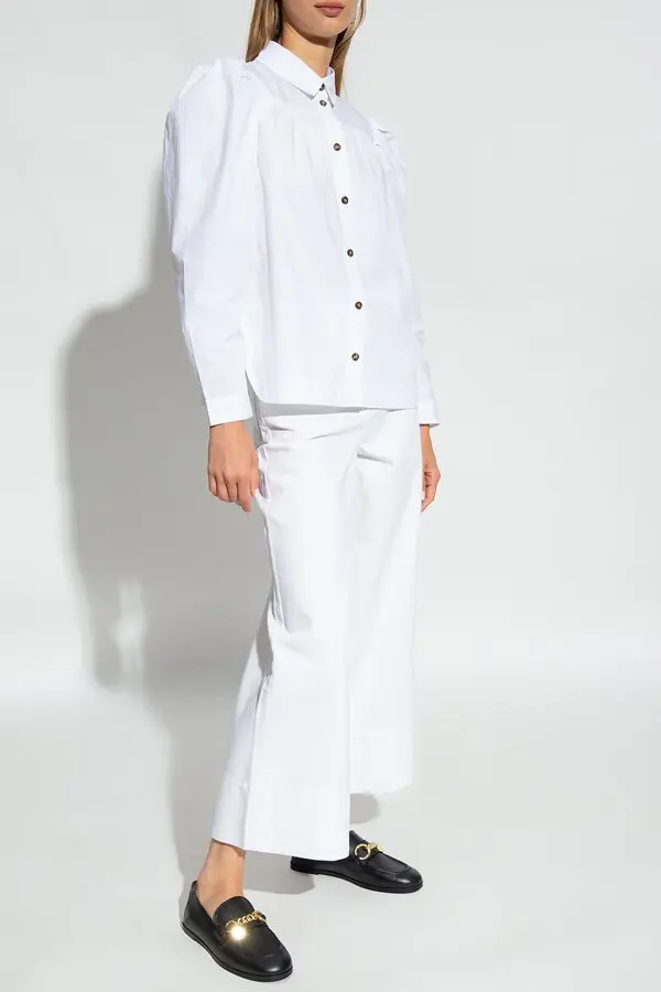 GANNI Puff-sleeved Poplin Shirt