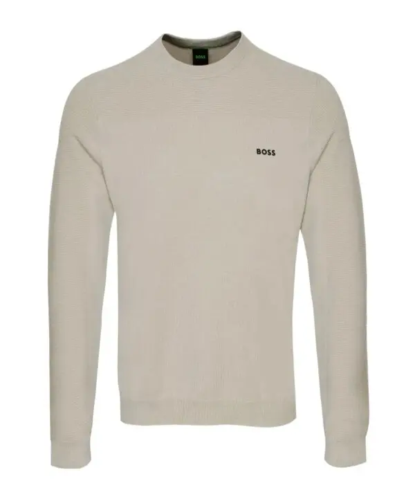 Hugo Boss Ribbed Crew Neck Long Sleeve Sweater - Nude