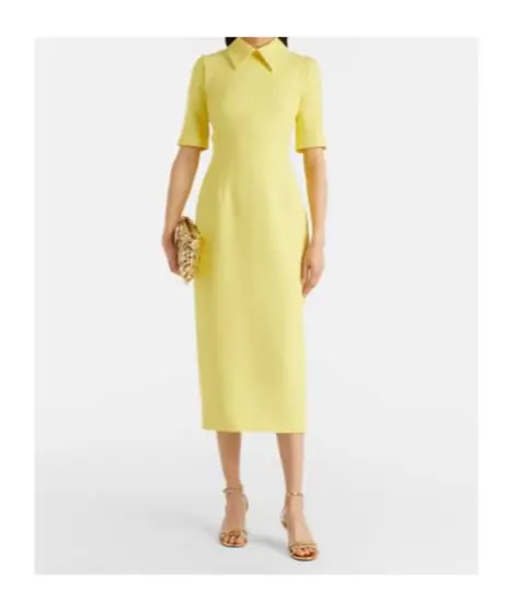 EMILIA WICKSTEAD Valletta Wool Crepe Midi Dress - Yellow