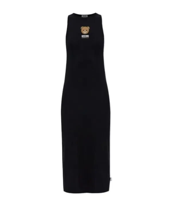 Moschino A07014410 Teddy Bear Printed Sleeveless Dress - Black