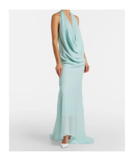 MUGLER Draped Sheer Silk Crêpe Georgette Gown