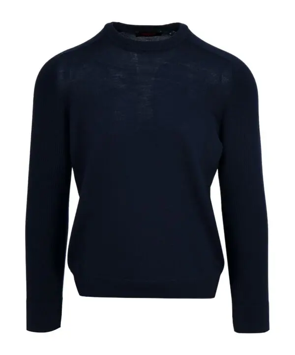 GRAN SASSO Ribbed Knit Crew Neck Long Sleeve Pullover - Black