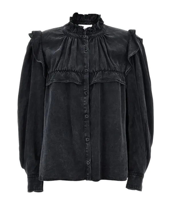 Isabel Marant Étoile Idety Ruffled Denim Shirt - Black