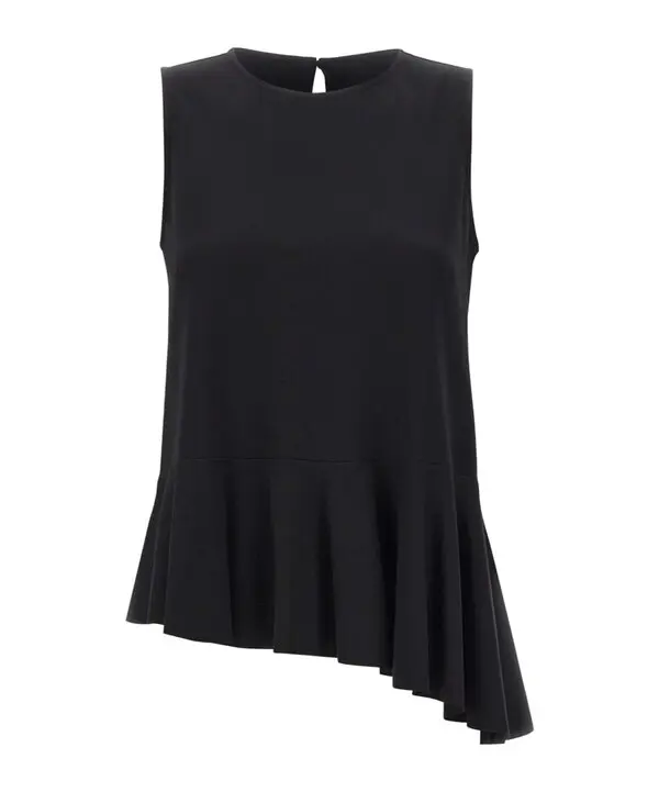 KAOS Asymmetric Ruffled Sleeveless Top - Black