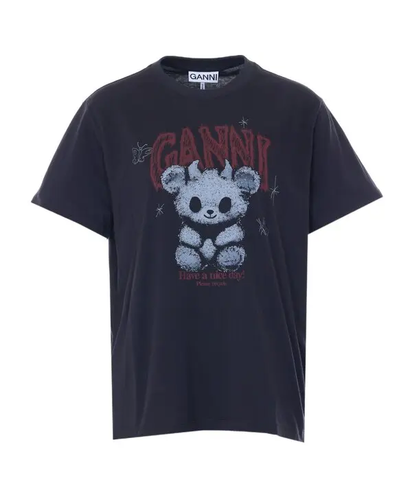 GANNI Graphic Logo Printed Crewneck T-shirt