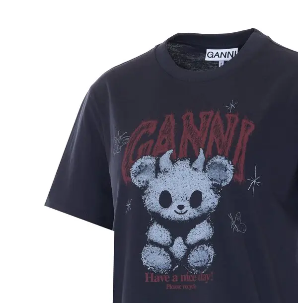 GANNI Graphic Logo Printed Crewneck T-shirt