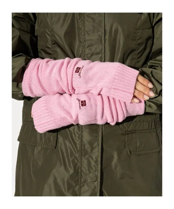 GANNI Logo Long Fingerless Gloves