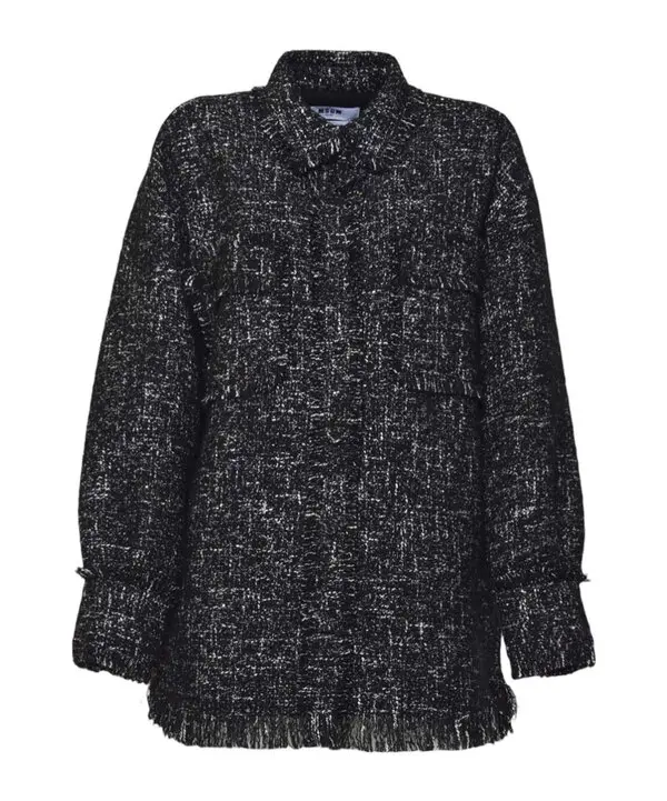 MSGM Long-sleeved Fringed Edge Jacket - Black