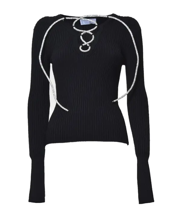 Giuseppe Di Morabito Ribbed-knit Crewneck Top With Crystal Embellishments - Black