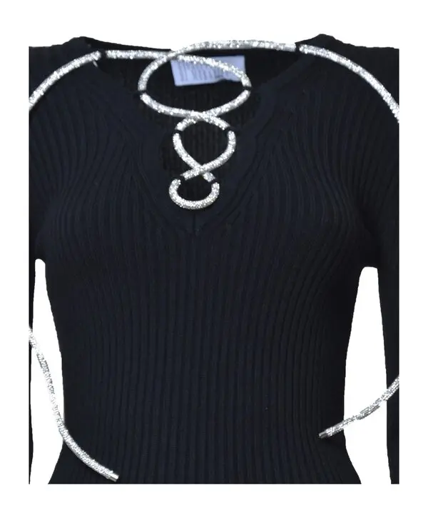 Giuseppe Di Morabito Lace-up Ribbed-knit Crewneck Top