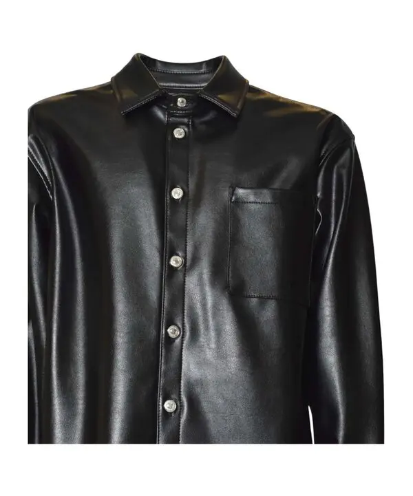MSGM Structured Faux Leather Pocket Shirt