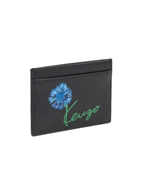 Kenzo Floral Logo Card Holder Wallet - Black