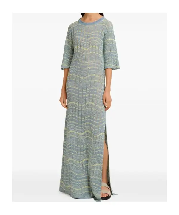 Marni Ribbed Linen Dress With Wavy Pattern