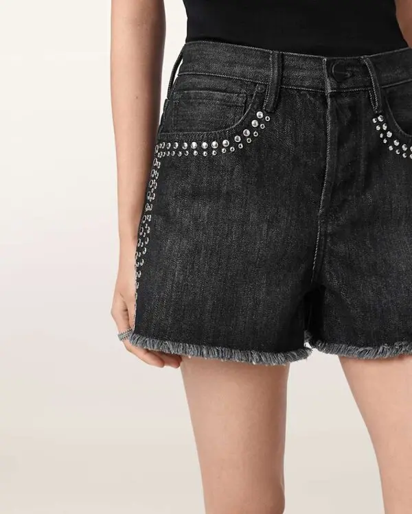 ALLSAINTS Heidi High Waisted Stud Denim Shorts