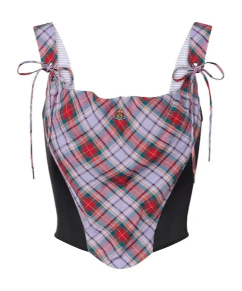 VIVIENNE WESTWOOD Puppy Tartan Linen And Mesh Bustier Top - Multicolor