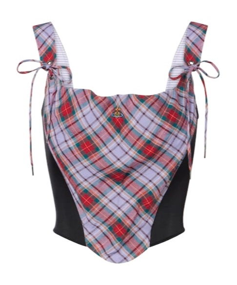 VIVIENNE WESTWOOD Puppy Tartan Linen And Mesh Bustier Top - Multicoloured