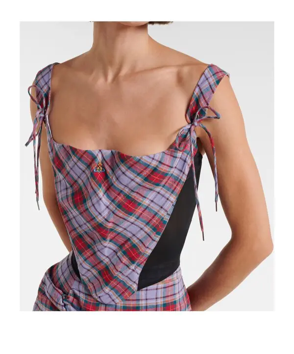 VIVIENNE WESTWOOD Puppy Tartan Linen And Mesh Bustier Top - Multicoloured