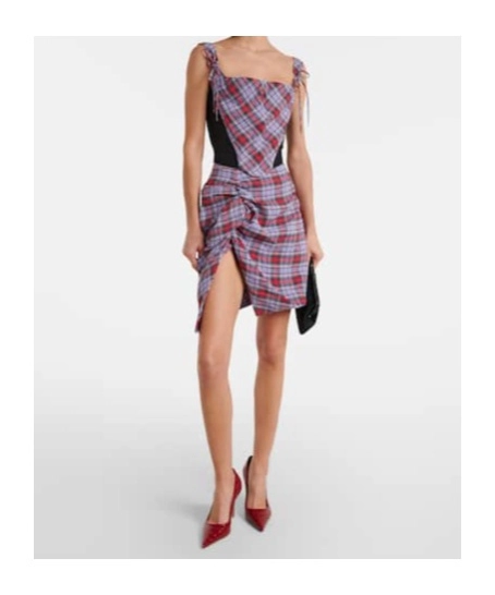VIVIENNE WESTWOOD Puppy Tartan Linen And Mesh Bustier Top - Multicoloured