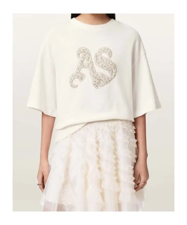 ALLSAINTS Icon Amelie Oversized Embellished T-shirt - Optic White
