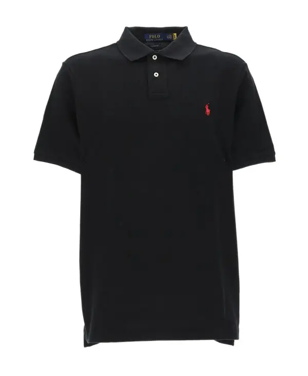 Polo Ralph Lauren Logo Embroidered Short-sleeved Polo Shirt - Black