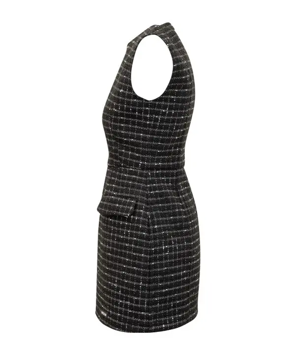 MSGM Checked Embellished Sleeveless Tweed Mini Dress