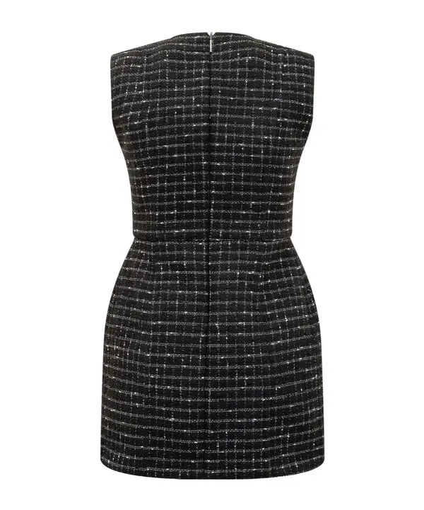 MSGM Checked Embellished Sleeveless Tweed Mini Dress