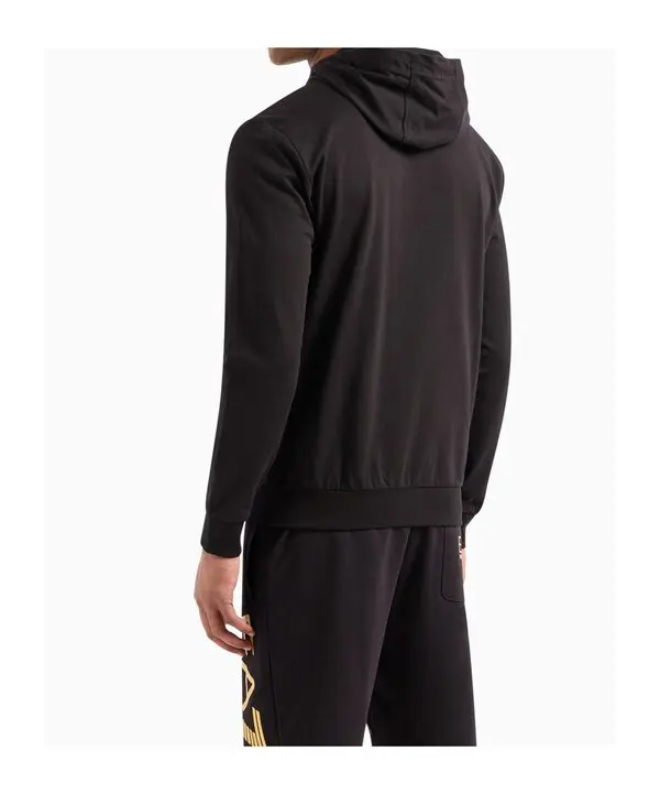 EA7 Logo Print Zip-up Hoodie - Black