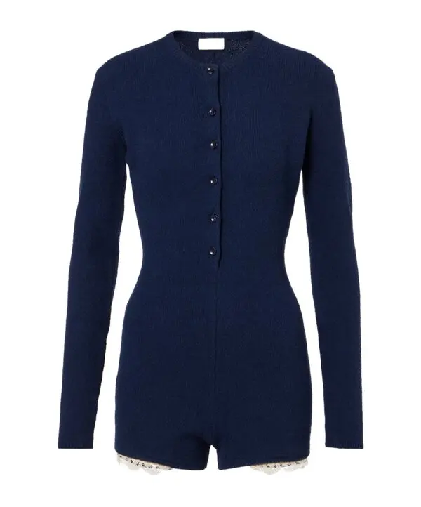 Magda Butrym Lace-trimmed Knitted Cotton-blend Romper