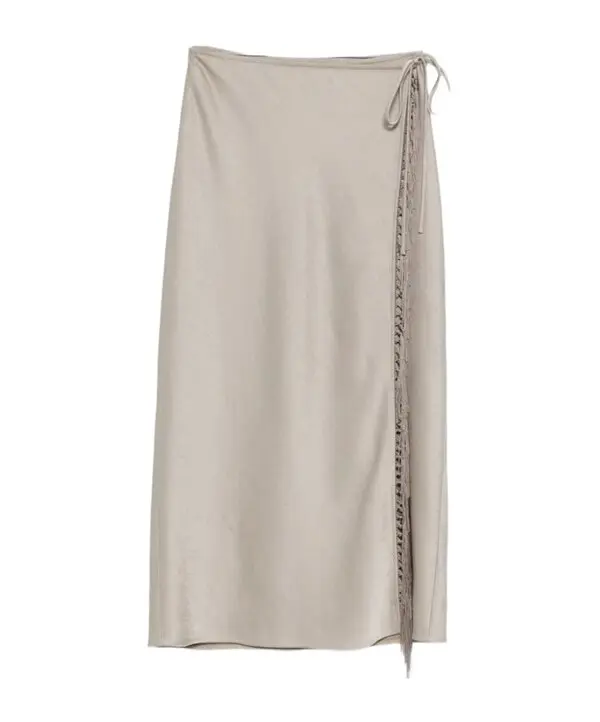 Nanushka Sarong Midi Skirt With Fringe Detail - Nude