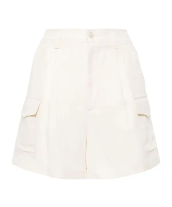 Woolrich Linen Blend High-waisted Pleated Cargo Shorts - White