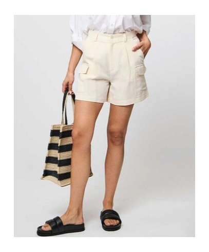 Woolrich Linen Blend High-waisted Pleated Cargo Shorts - White