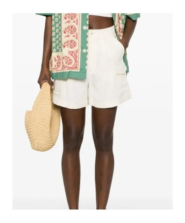 Woolrich Linen Blend High-waisted Pleated Cargo Shorts - White