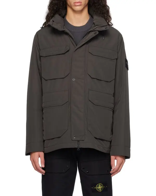 Stone Island Compass-badge Funnel Neck Puffer Jacket - Charcoal-grey