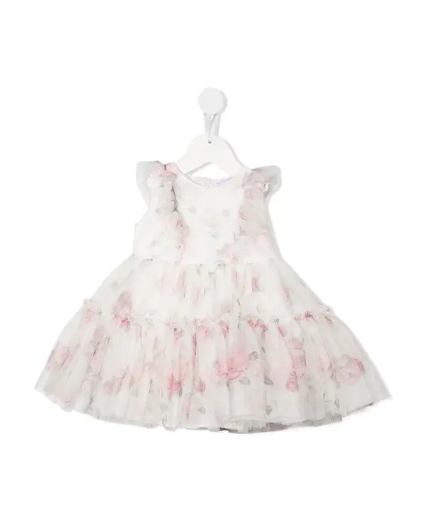 Monnalisa Floral Printed Tulle Dress - White