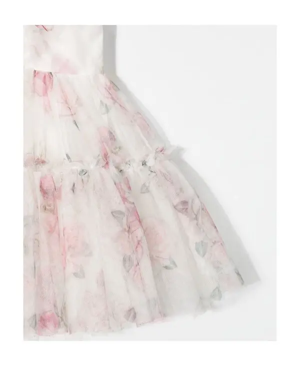 Monnalisa Floral Printed Tulle Dress