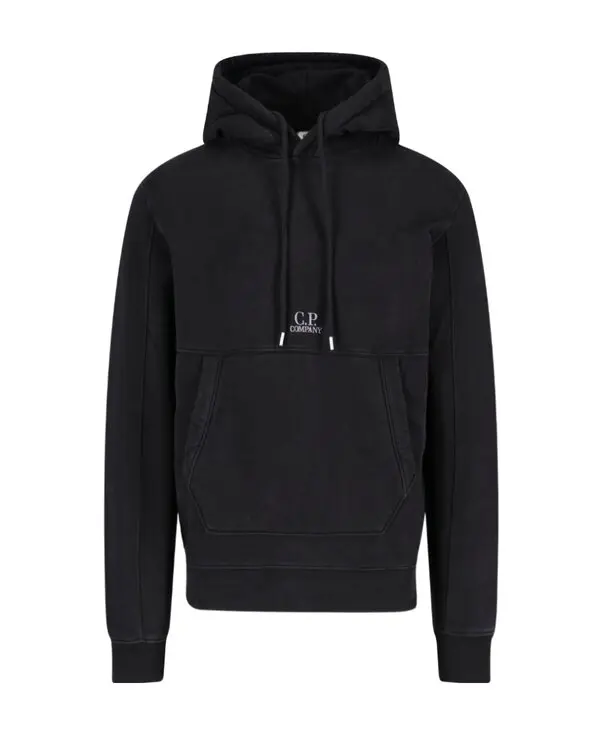 C.P. COMPANY Logo-embroidered Cotton Hoodie - Black