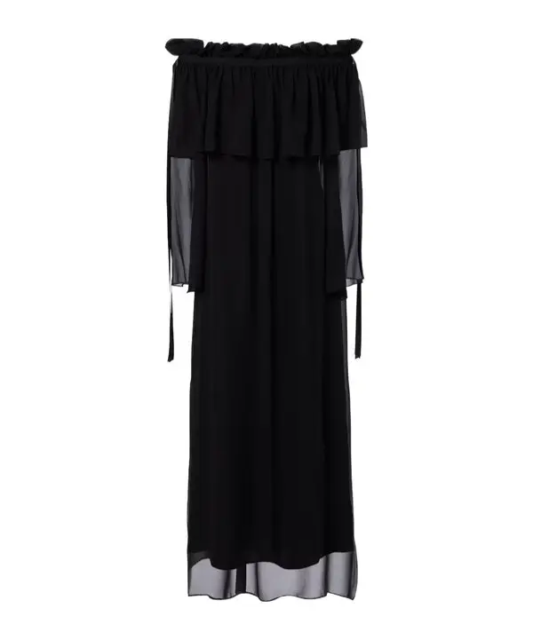 Nina Ricci Gathered Sheer Silk Maxi Dress - Black