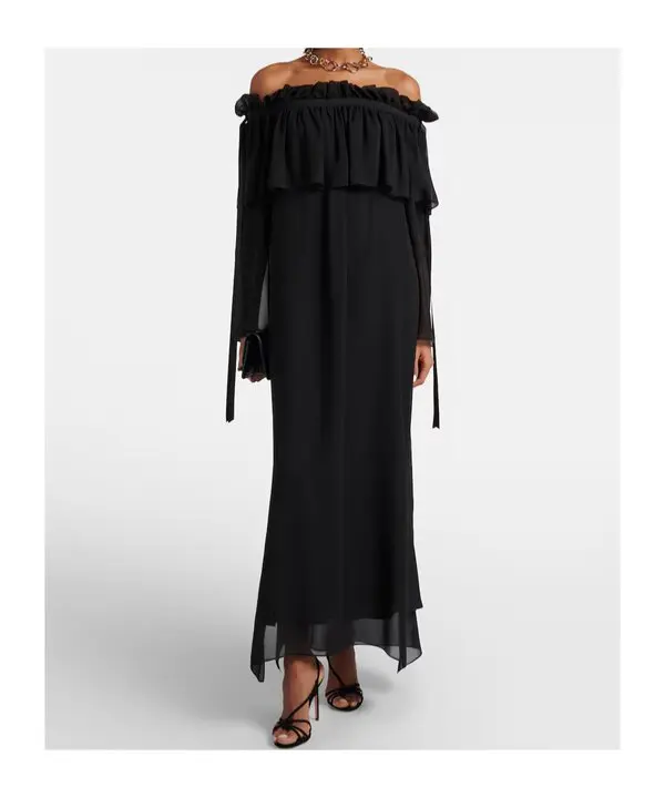 Nina Ricci Gathered Sheer Silk Maxi Dress
