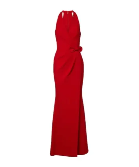 Elie Saab Bow-detail Halterneck Silk-blend Cady Gown - Red