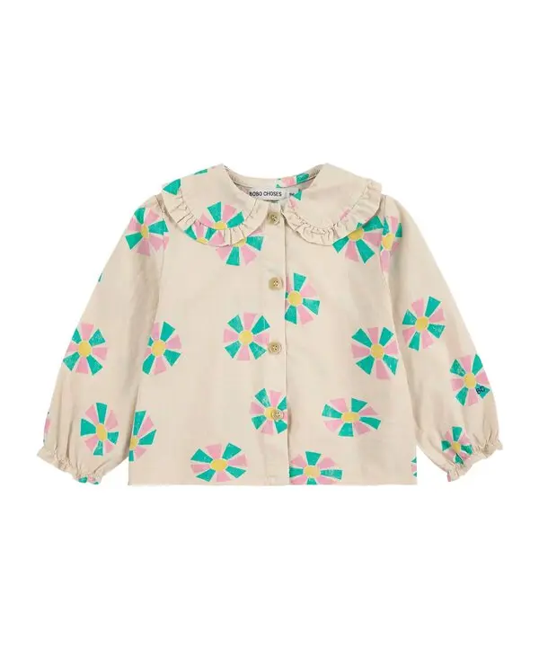 BOBO CHOSES Floral-print Ruffled-collar T-shirt