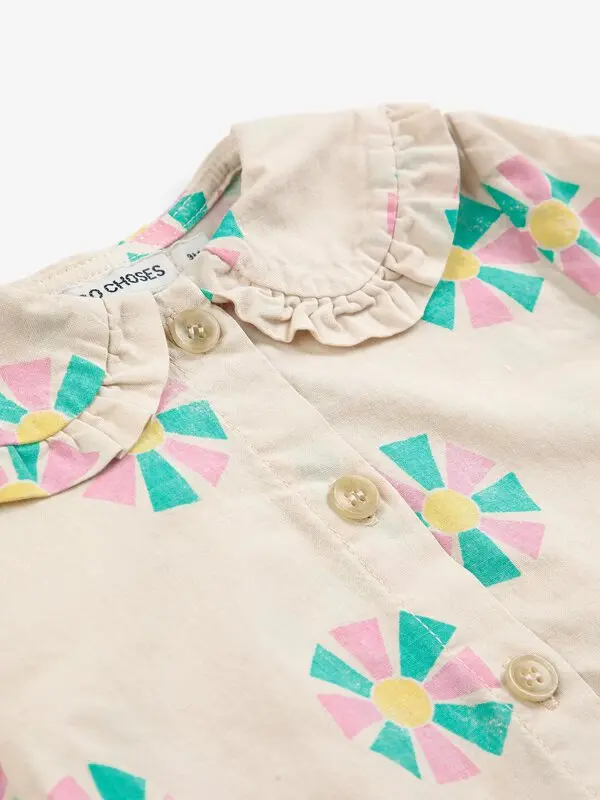 BOBO CHOSES Floral-print Ruffled-collar T-shirt