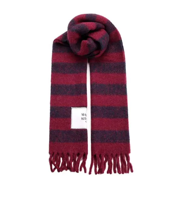 Maison Kitsuné Striped Fringed Knit Scarf