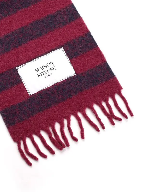 Maison Kitsuné Striped Fringed Knit Scarf