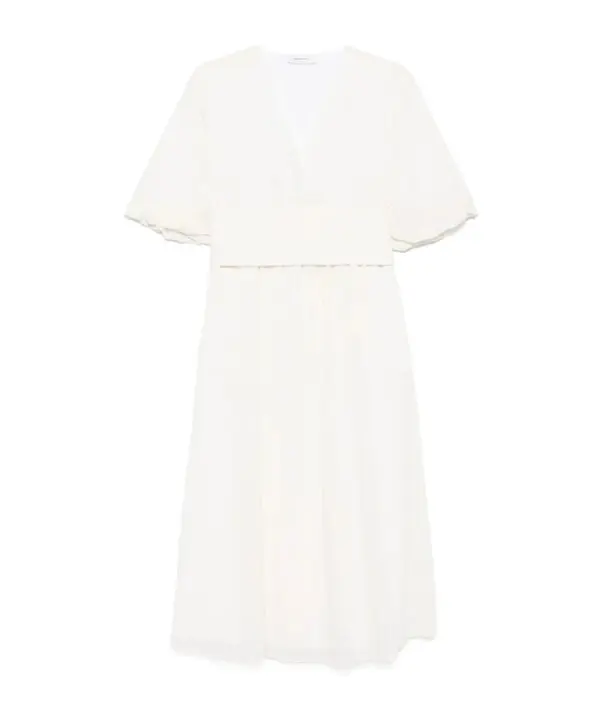 Fabiana Filippi V-neck Puff Sleeve Dress With Bow Detail - Neutral