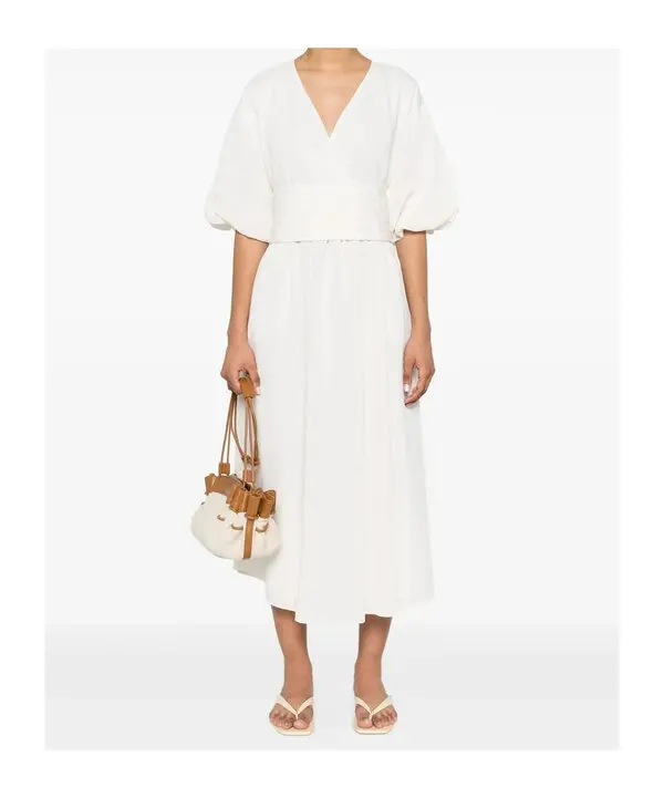 Fabiana Filippi V-neck Puff Sleeve Dress With Bow Detail