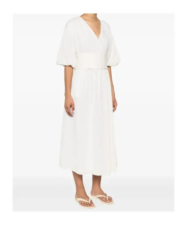 Fabiana Filippi V-neck Puff Sleeve Dress With Bow Detail