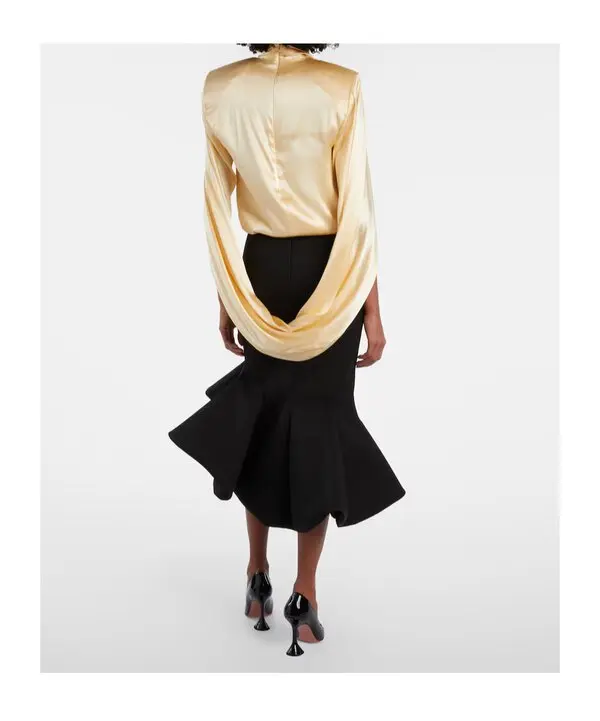 MUGLER Asymmetric Ruffled Wool-blend Midi Skirt