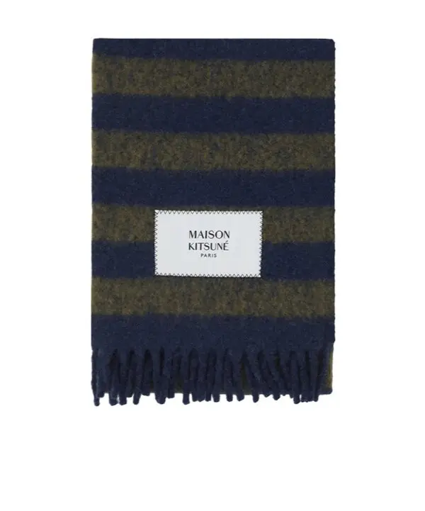 Maison Kitsuné Striped Fringed Knit Scarf