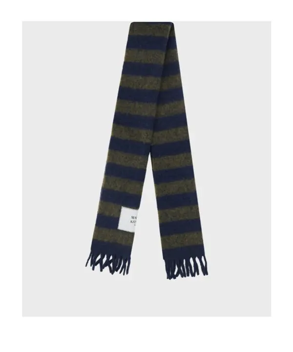 Maison Kitsuné Striped Fringed Knit Scarf