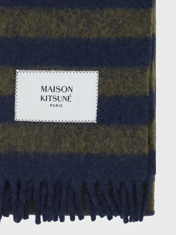 Maison Kitsuné Striped Fringed Knit Scarf